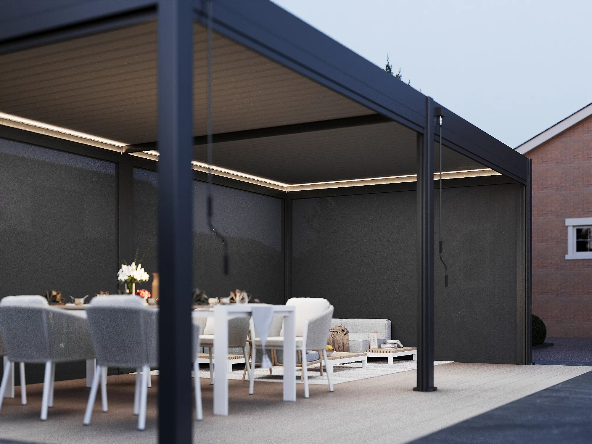 Veranza Louvered Roof Pergola With LED Lights - 7.2 x 3.6m